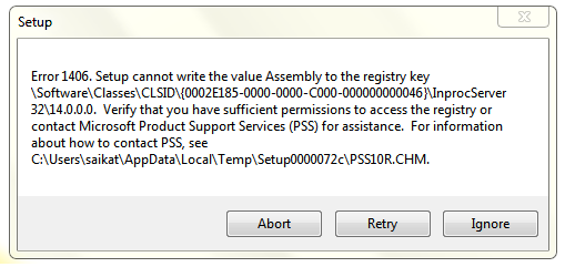 Error 1406 Setup cannot write the value Assembly to the registry key - Techyv.com